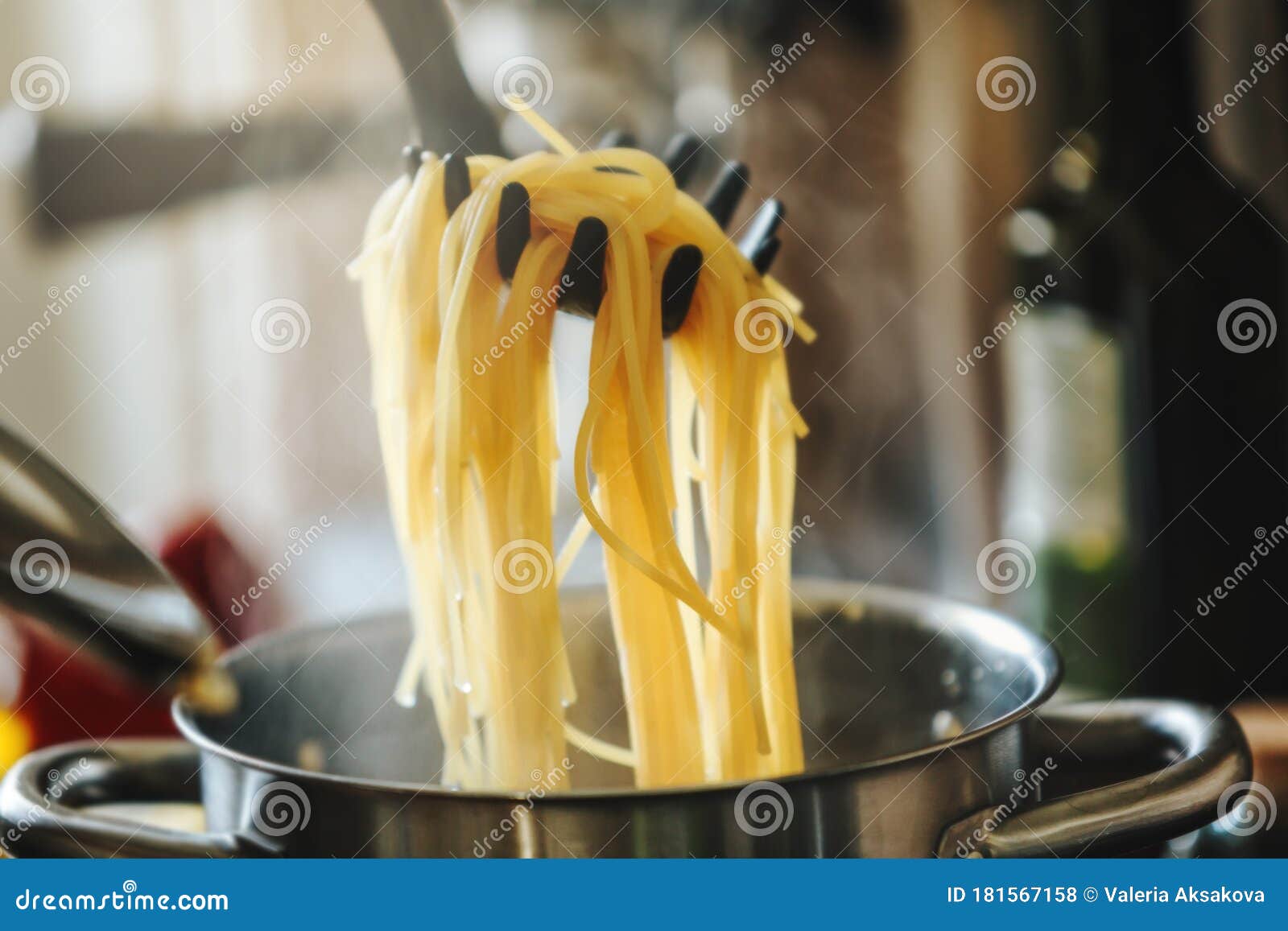 Cooked Boiling Spaghetti Pasta in Pot Stock Photo - Image of domestic ...