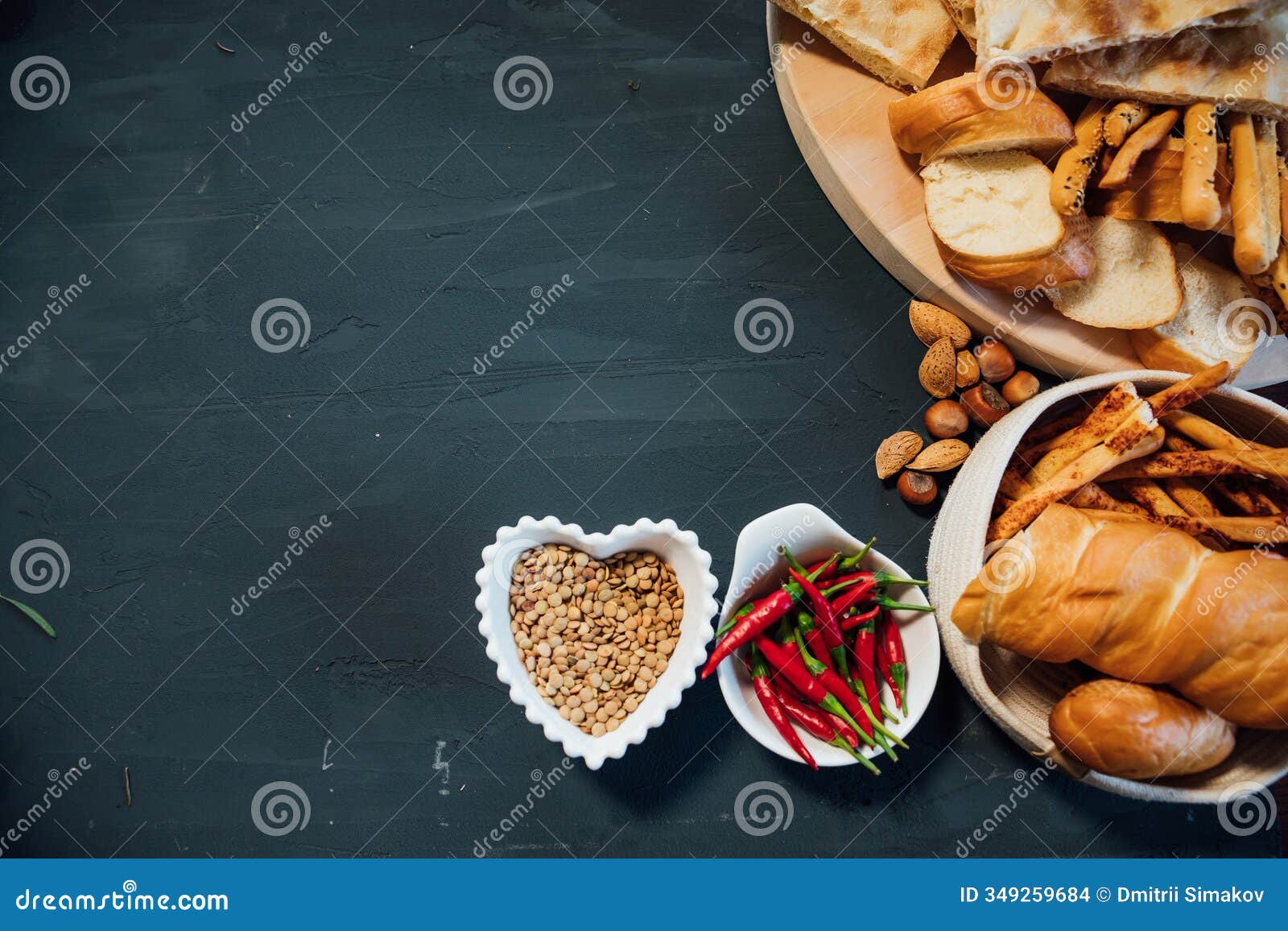Cooked Bread and Spices for Food on a Gray Background Stock Photo ...