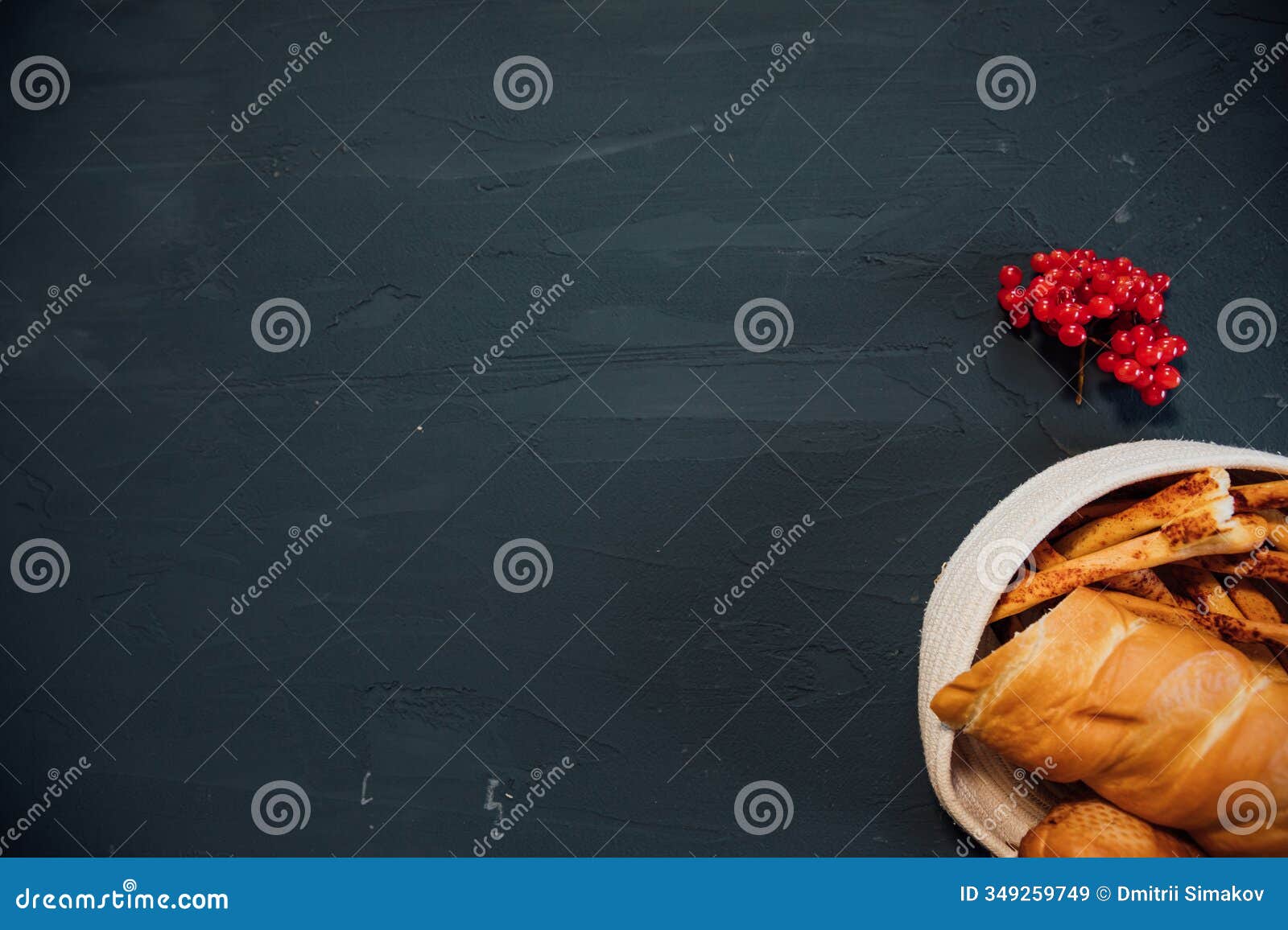 Cooked Bread and Spices for Food on a Gray Background Stock Image ...