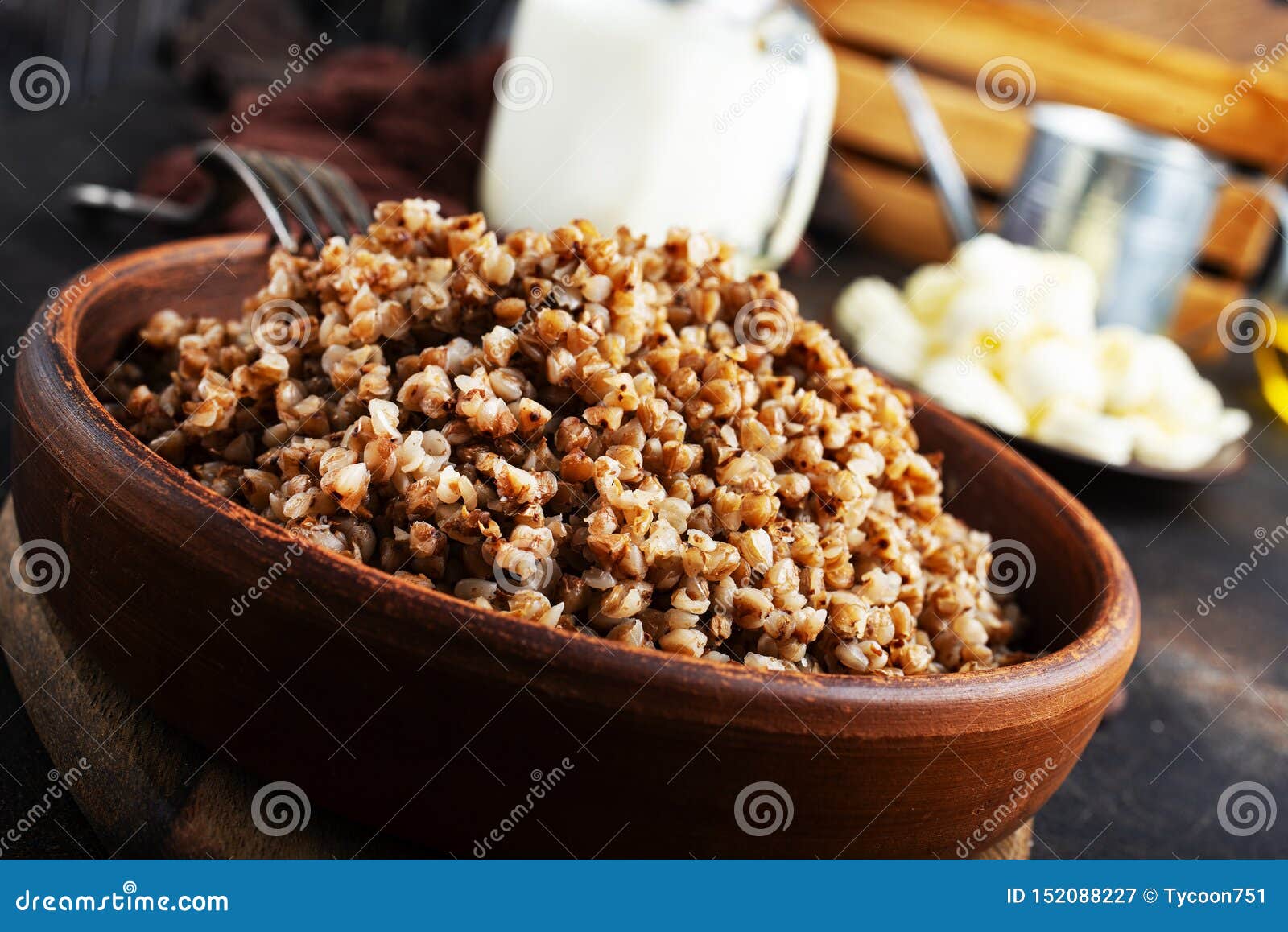 Cooked buckwheat stock image. Image of spice, wood, healthy - 152088227