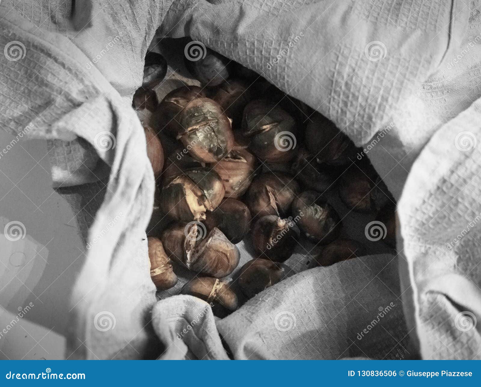 Cooked Cestnuts Covered with a Rag Stock Photo - Image of copy, healthy ...