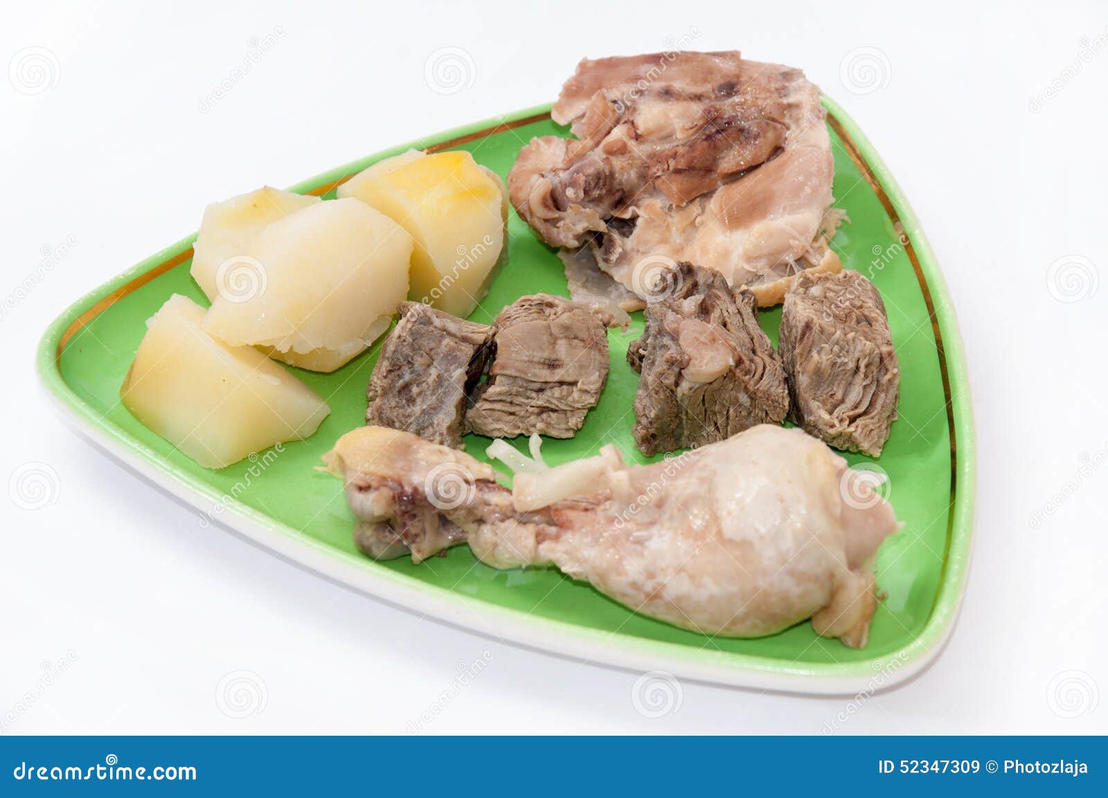 Cooked Chicken Served and Cooked Beef with Boiled Potatoes on a Stock ...