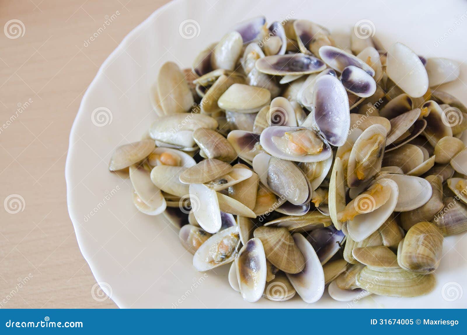 Cooked Clams on Wood Table. Stock Image - Image of dish, appetizer ...