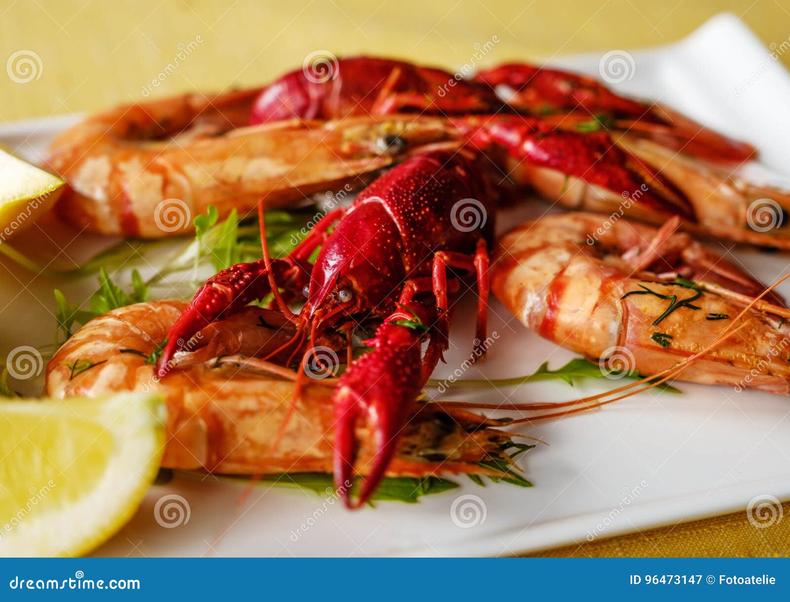 Cooked Crawfish and Shrimp on a Plate with Lemon Stock Image - Image of ...