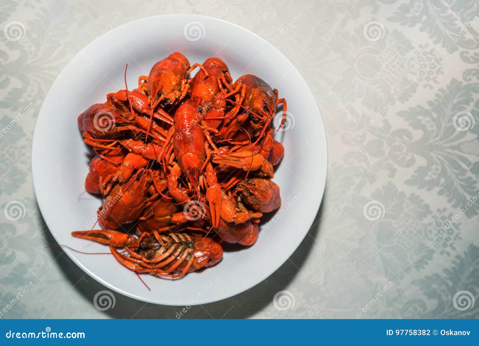 Cooked Crayfishes in White Plate on Table Stock Photo - Image of ...