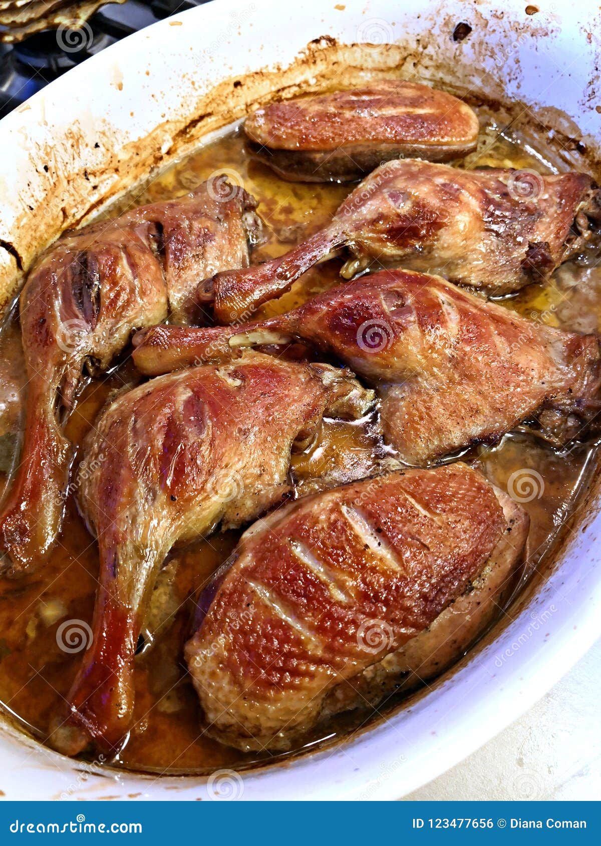 Cooked duck in a clay pot stock photo. Image of food - 123477656