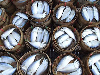 Cooked Fish in Barrels, Thailand. Stock Photo - Image of silver, fresh ...