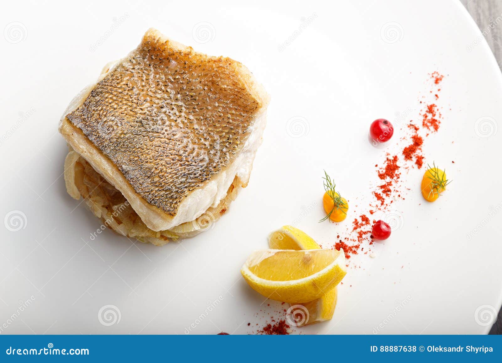 Cooked Fish Fillet of Pike-perch Stock Photo - Image of green, grill ...