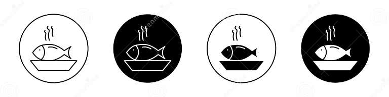 Cooked Fish Icon Isolated on White Background Stock Vector ...