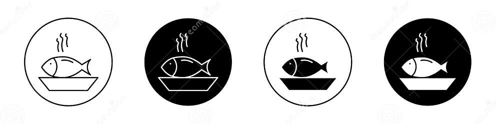 Cooked Fish Icon Isolated on White Background Stock Vector ...