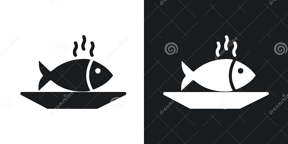 Cooked Fish Icon Isolated on White Background Stock Vector ...