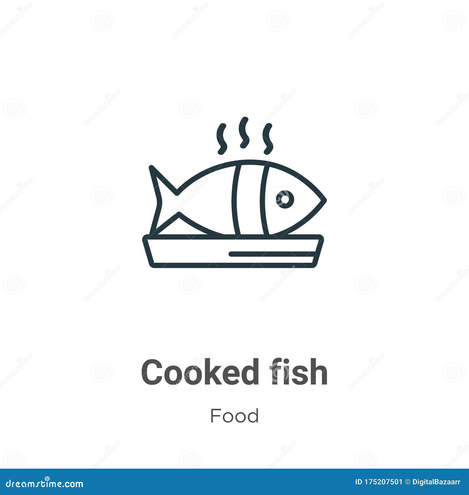 Cooked Fish Outline Vector Icon. Thin Line Black Cooked Fish Icon, Flat ...