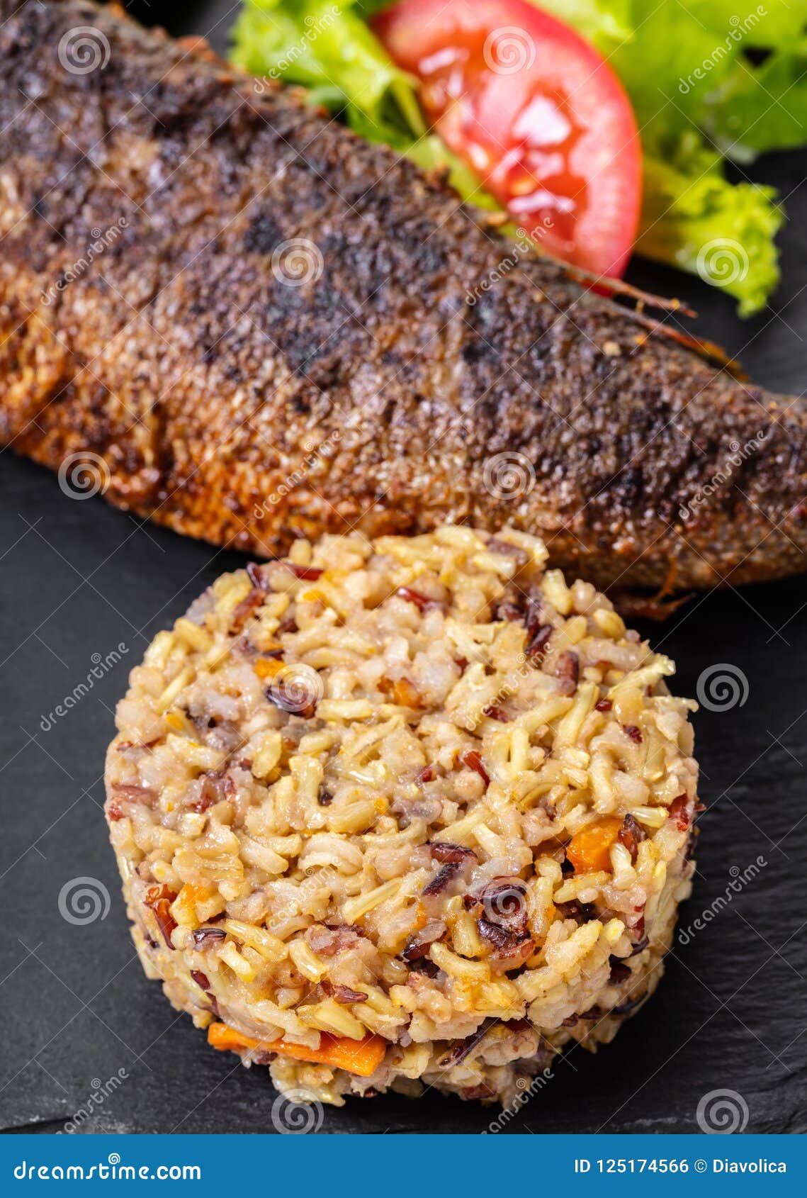 Cooked Fish with Rice and Vegetables Stock Photo - Image of delicious ...