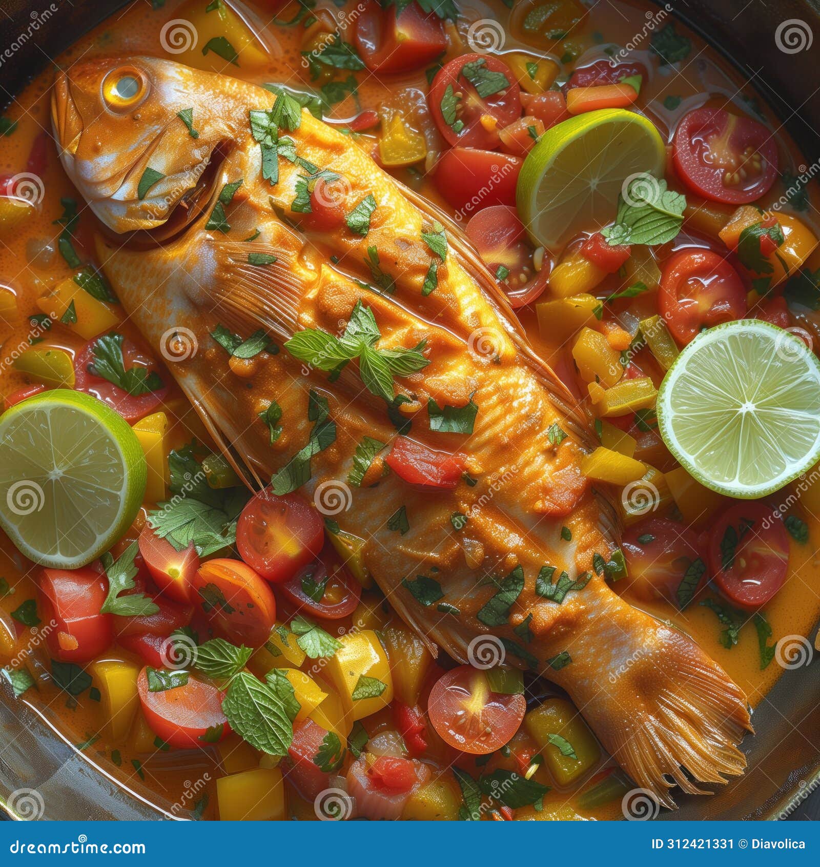Cooked Fish in Sauce with Vegetables Stock Illustration - Illustration ...