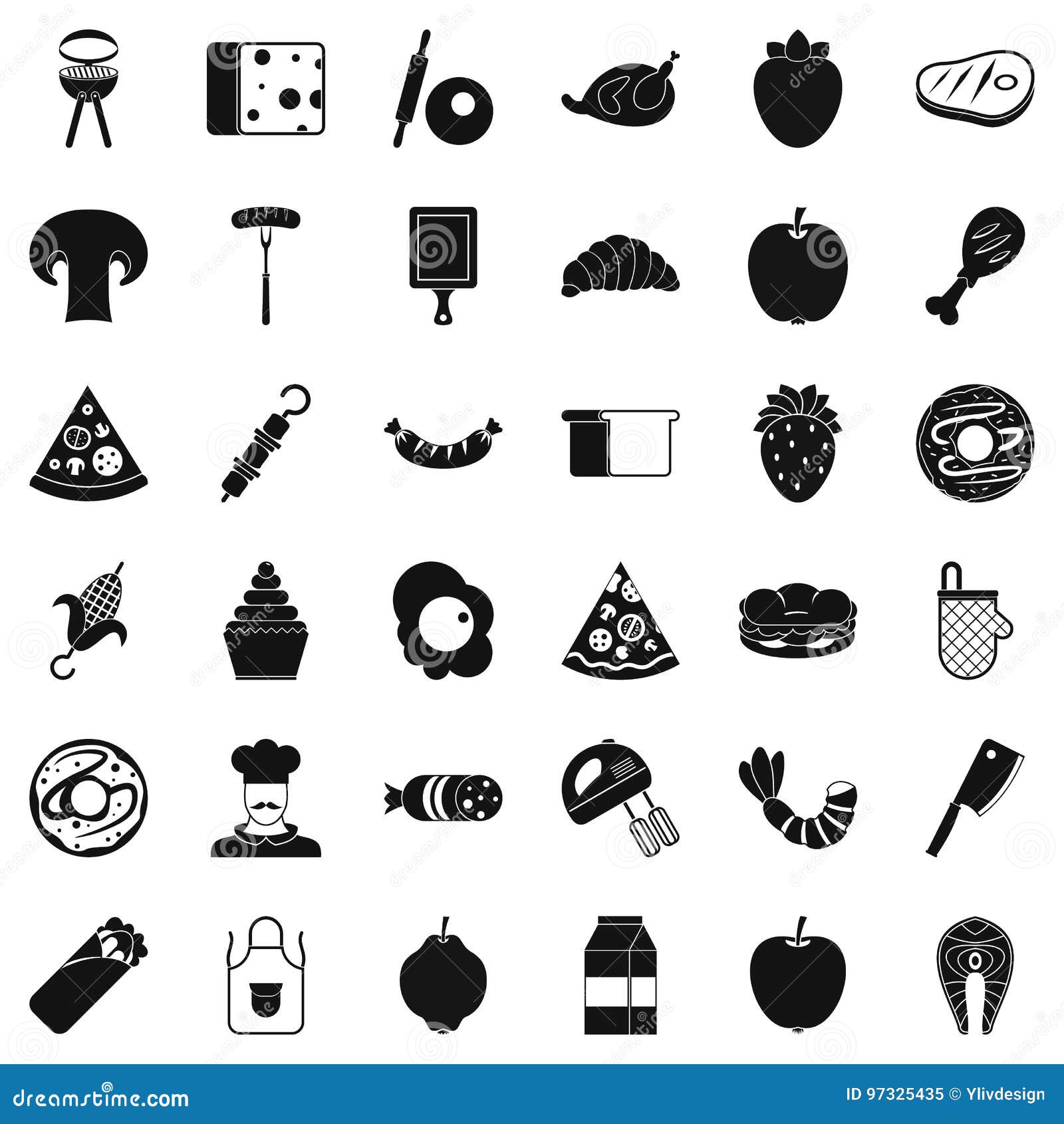 Cooked Food Icons Set, Simple Style Stock Vector - Illustration of ...