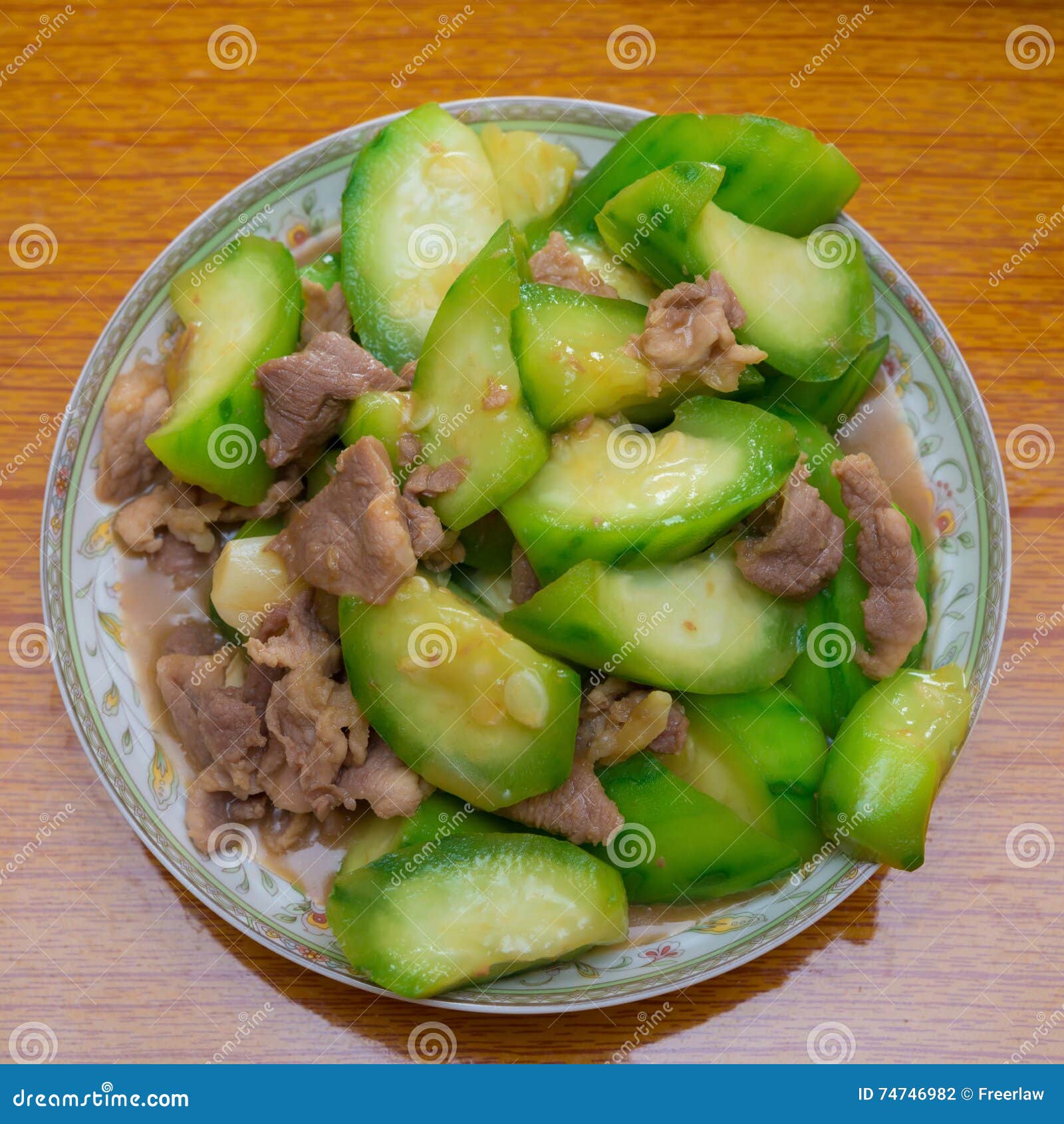 Cooked Fresh Angled Loofah with Pork on Dish Stock Photo - Image of ...
