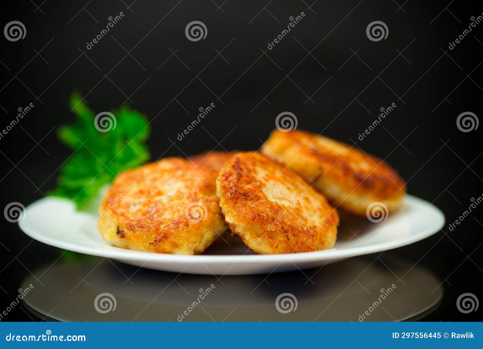 Cooked Fried Fish Cutlets in a Plate with Herbs. Stock Image - Image of ...