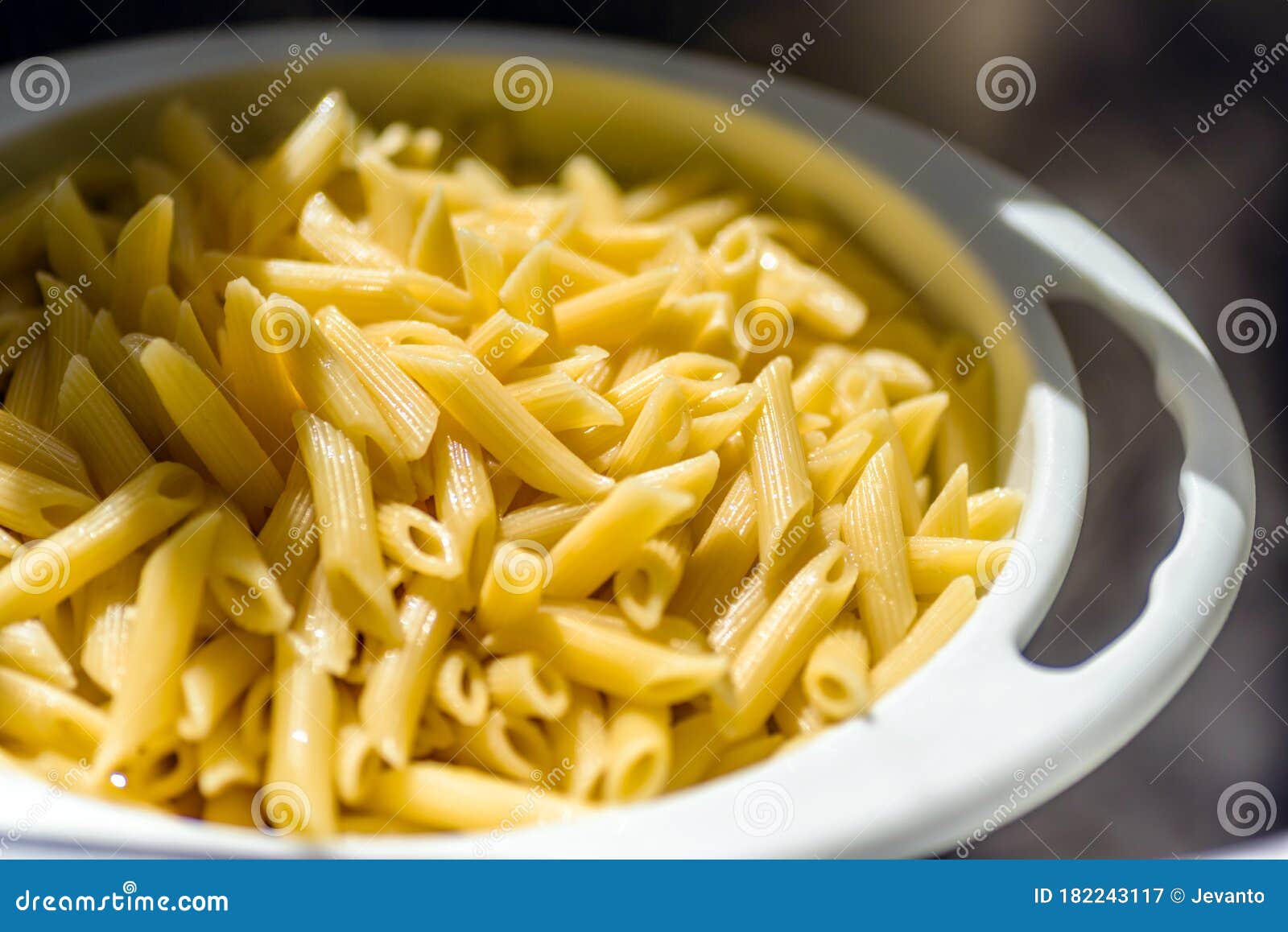 Cooked Italian Penne Rigate Macaroni Pasta Draining Stock Image - Image ...