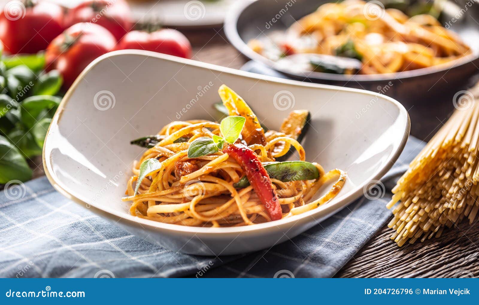 Cooked Linguini Pasta with Vegetables Served on a Plate Stock Photo ...