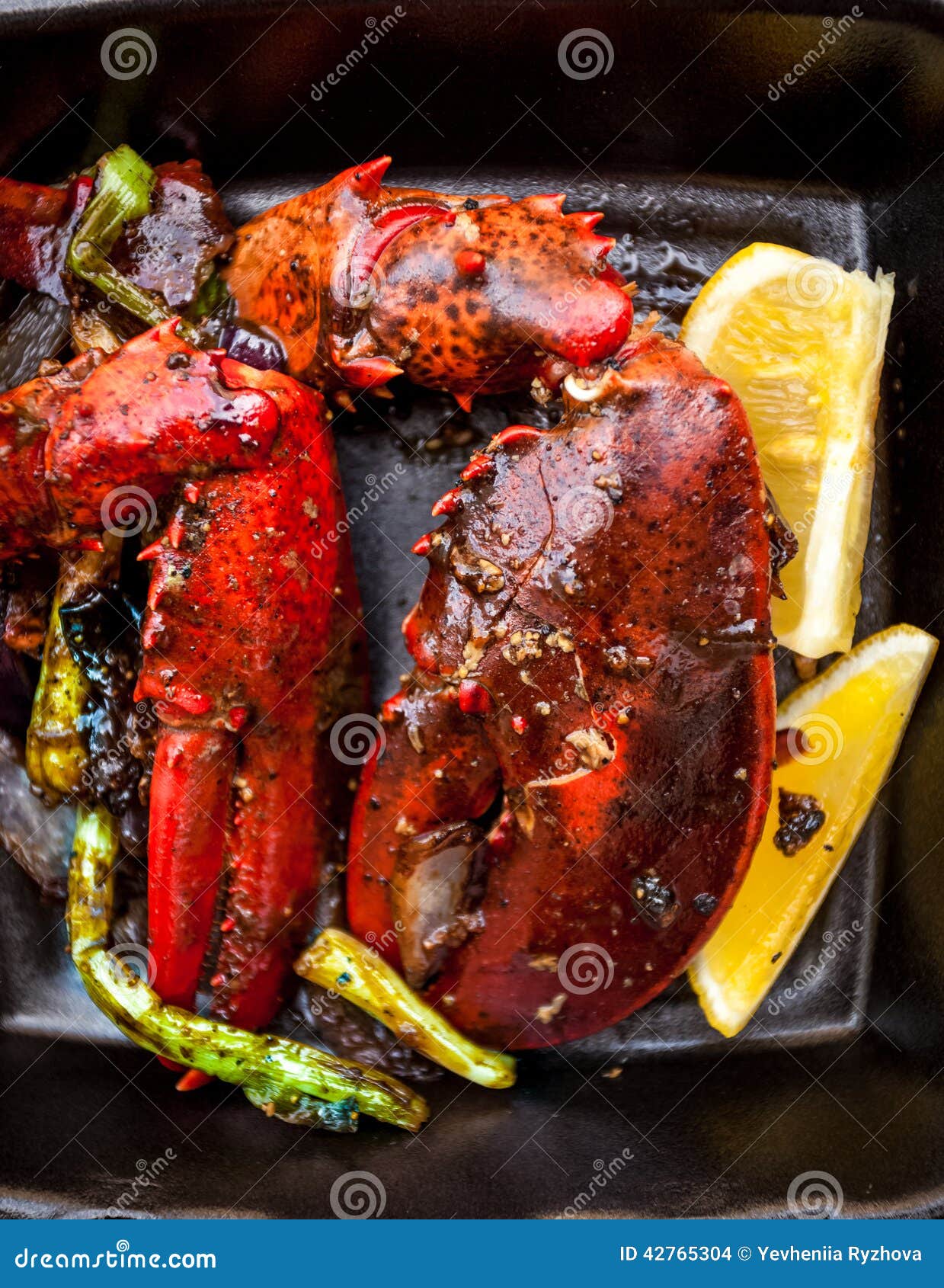Cooked Lobster Claw with Lemon and Vegetables Stock Photo - Image of ...