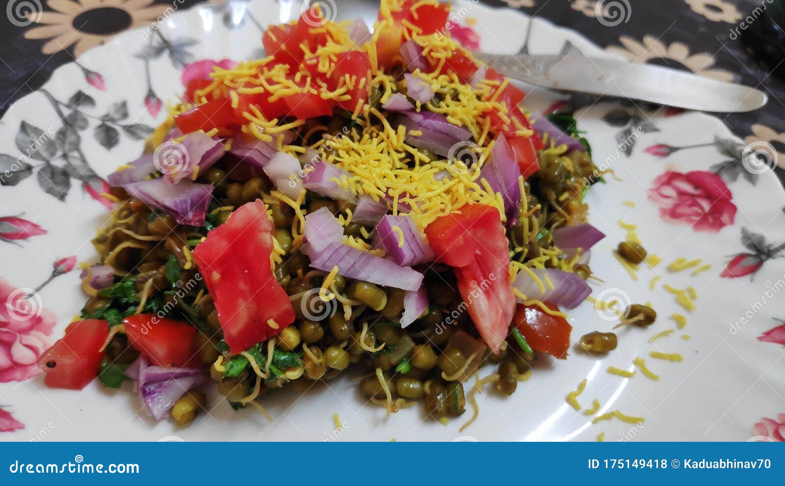 Cooked Matki Beans Garnished with Veggies Stock Photo - Image of indian ...