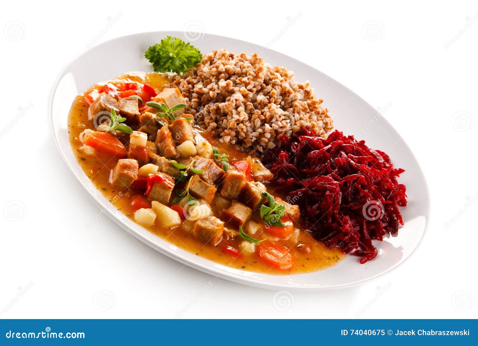 Cooked Meat with Bucketwheat Stock Image - Image of herb, italian: 74040675