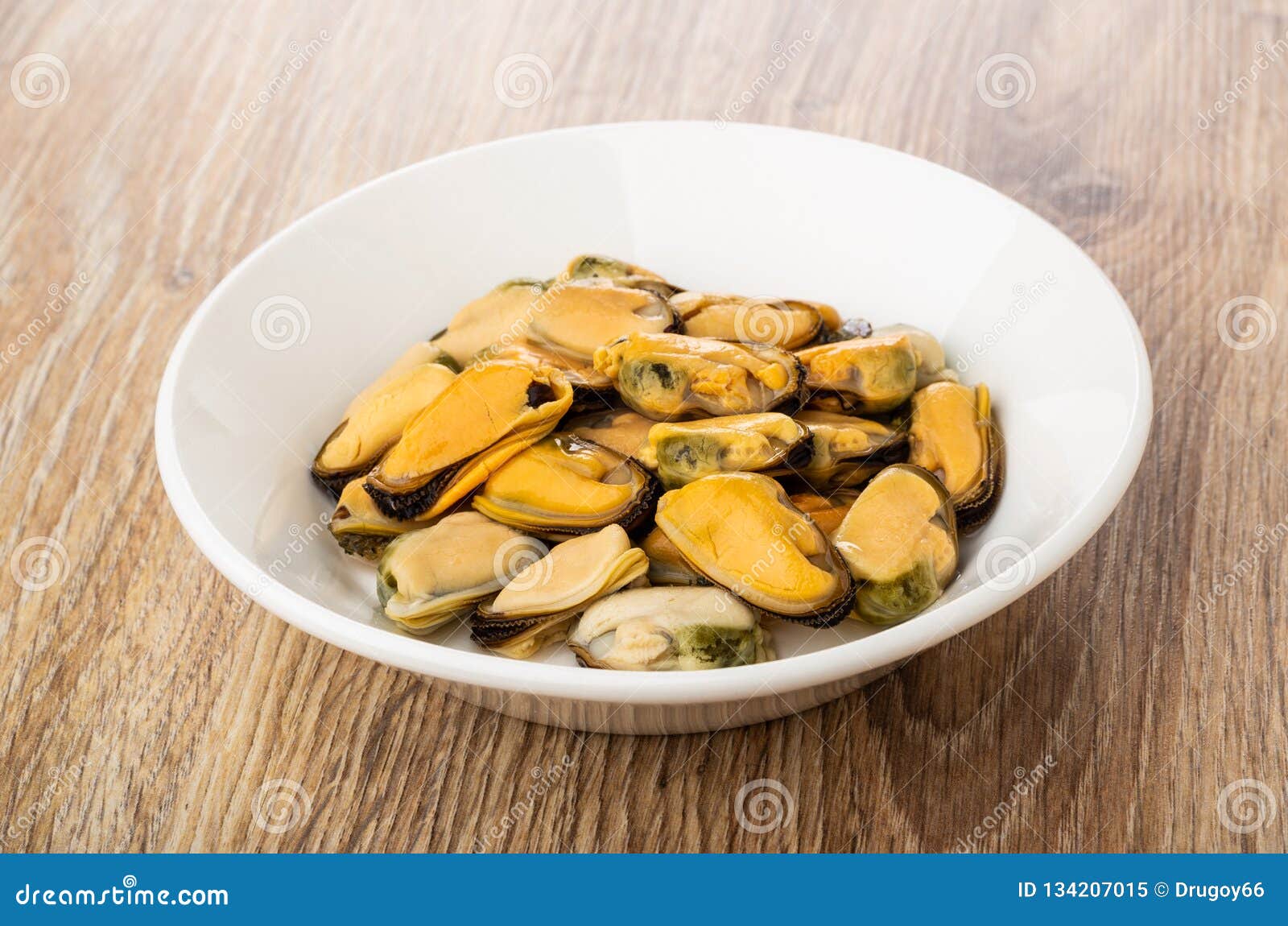 Cooked Mussels in Plate on Wooden Table Stock Image - Image of wooden ...