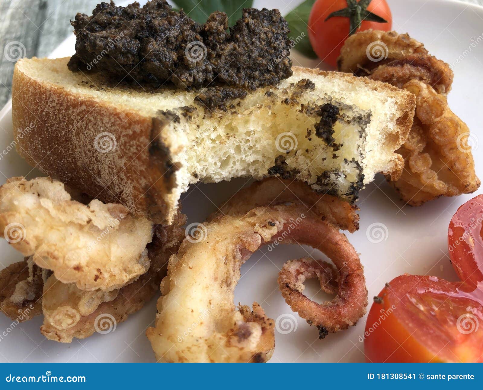 Cooked Octopus Liver on a Toasted Bread Stock Image - Image of ...