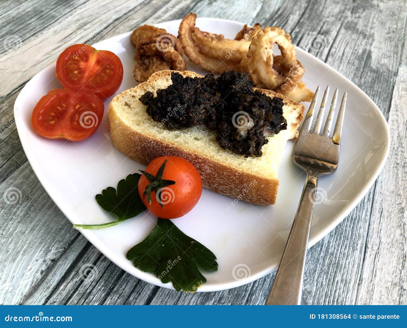 Cooked Octopus Liver on a Toasted Bread Stock Photo - Image of puglia ...