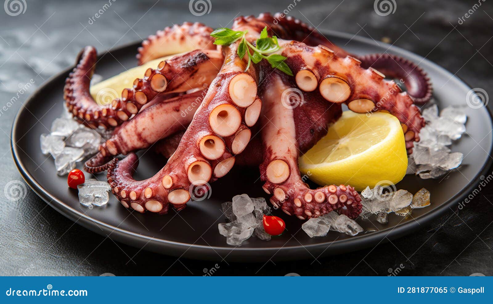 Cooked Octopus on Plate with Ice. Generative AI Stock Illustration ...