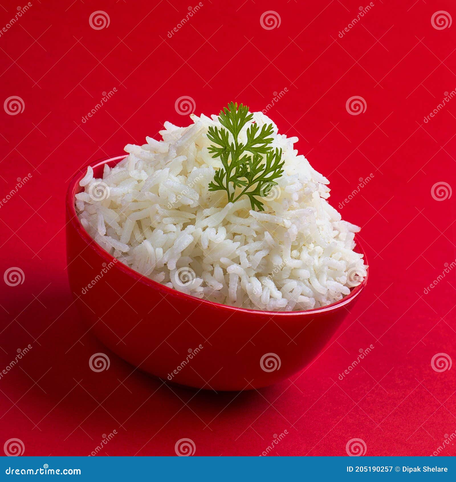 Cooked Plain White Basmati Rice in a Red Bowl on Red Background Stock ...