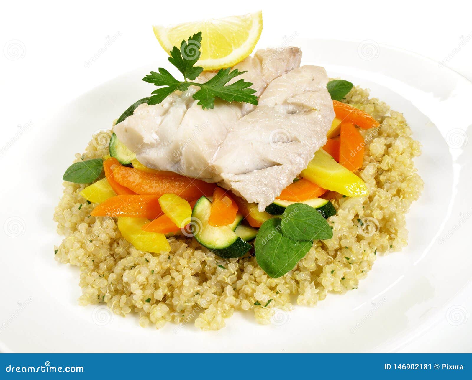 Cooked Pollack Fish with Quinoa Stock Image - Image of butter, dish ...