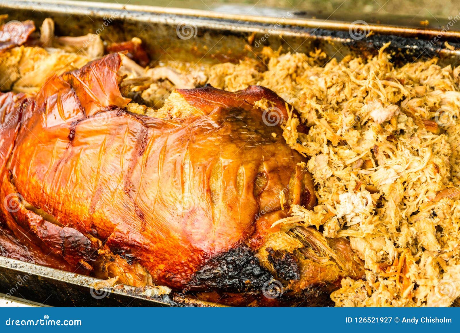 Hog roast prepared. stock image. Image of sizzling, fatty - 126521927