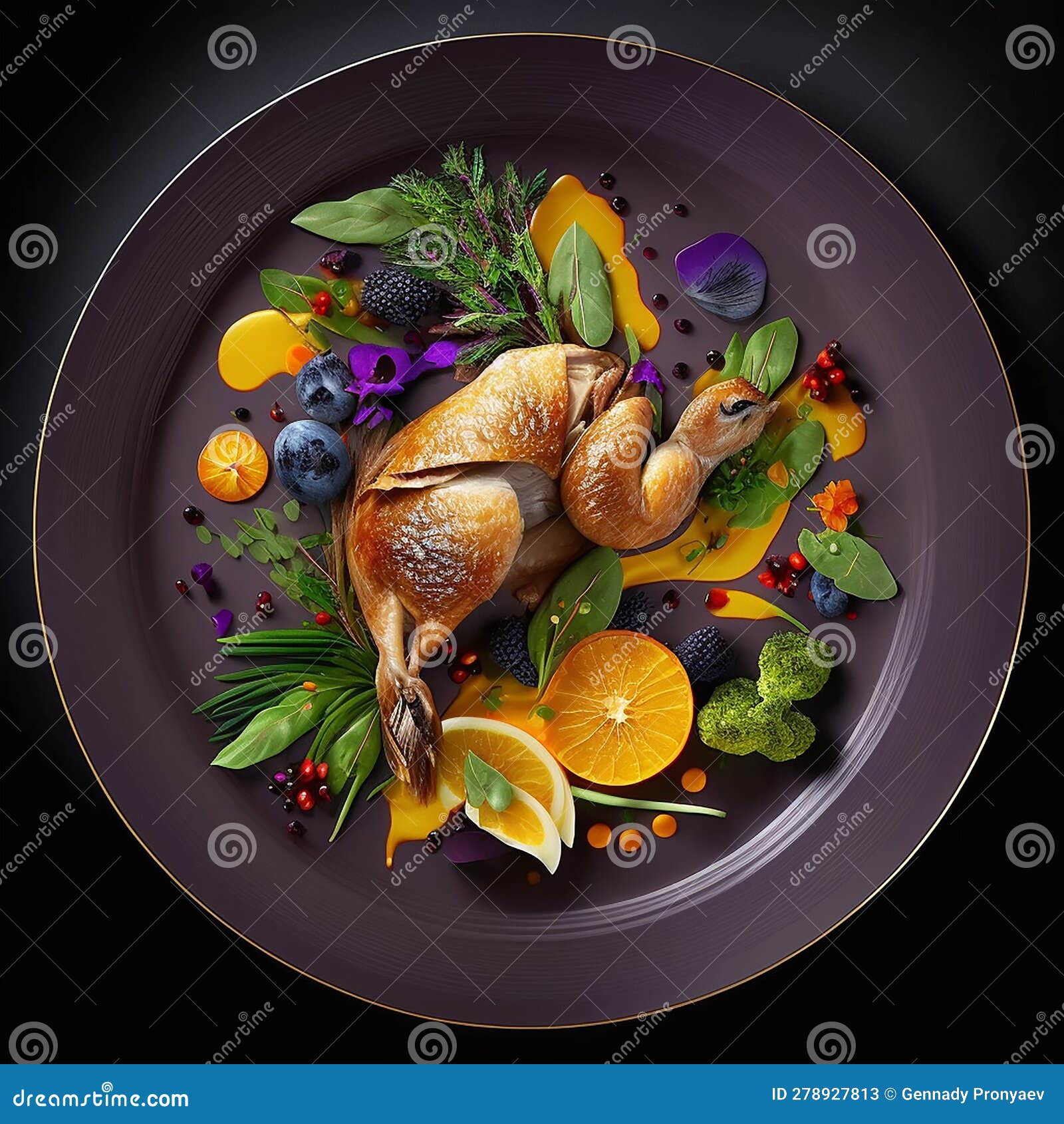 A Cooked Quail Dish. Pheasant with Vegetables on a Plate Stock Image ...