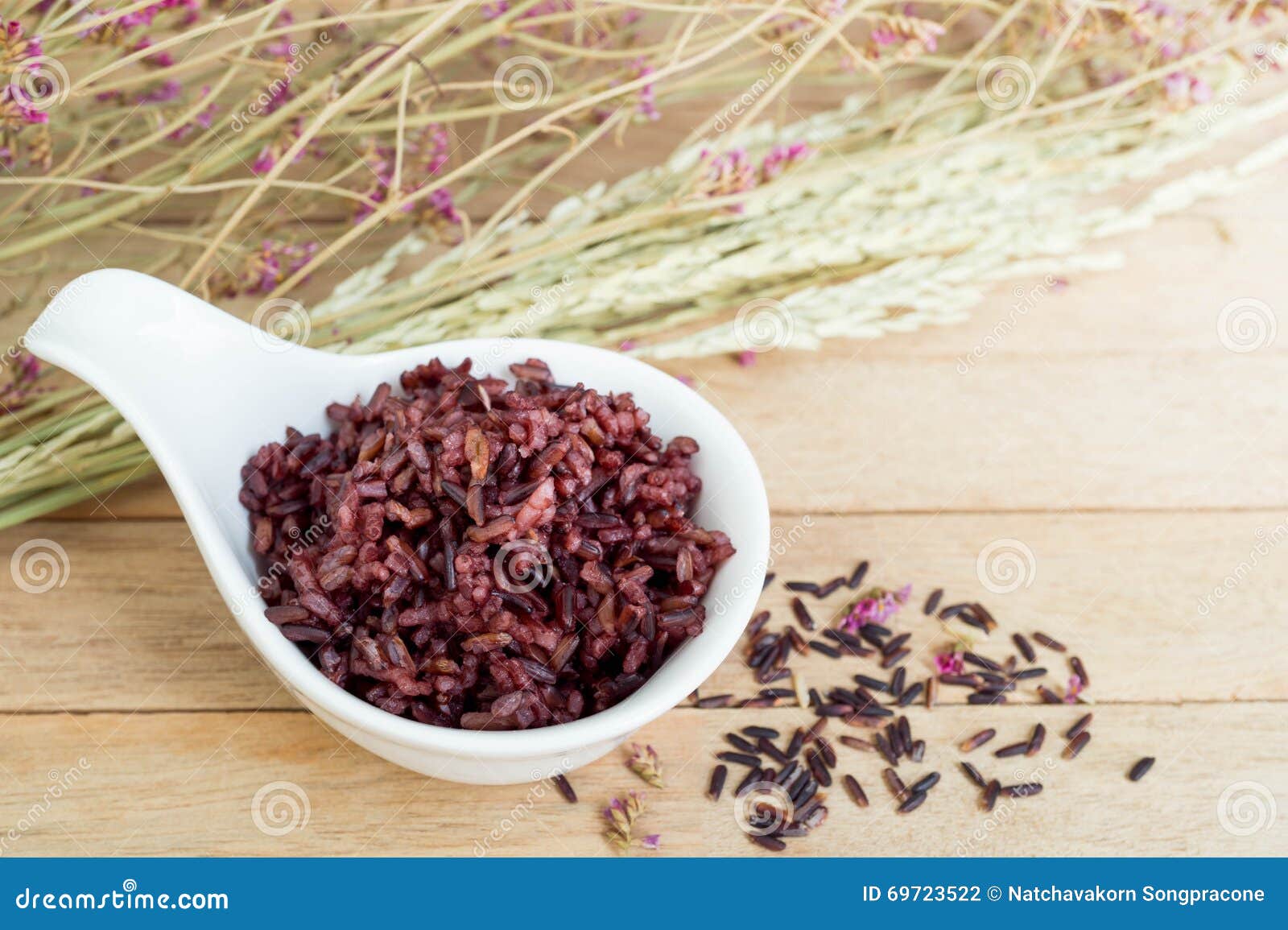 Cooked Rice Berry with Jusmine Rice on Wood Table Stock Photo - Image ...