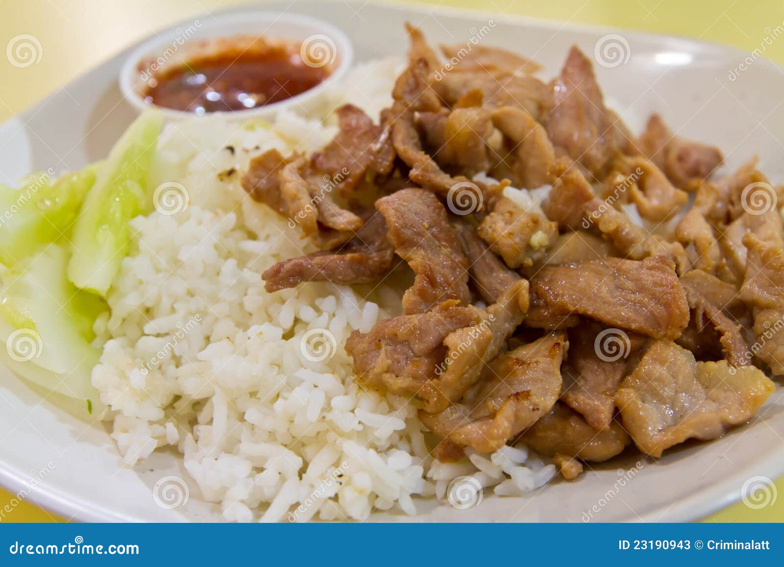 Cooked Rice with Fried Pork Stock Image - Image of white, pork: 23190943