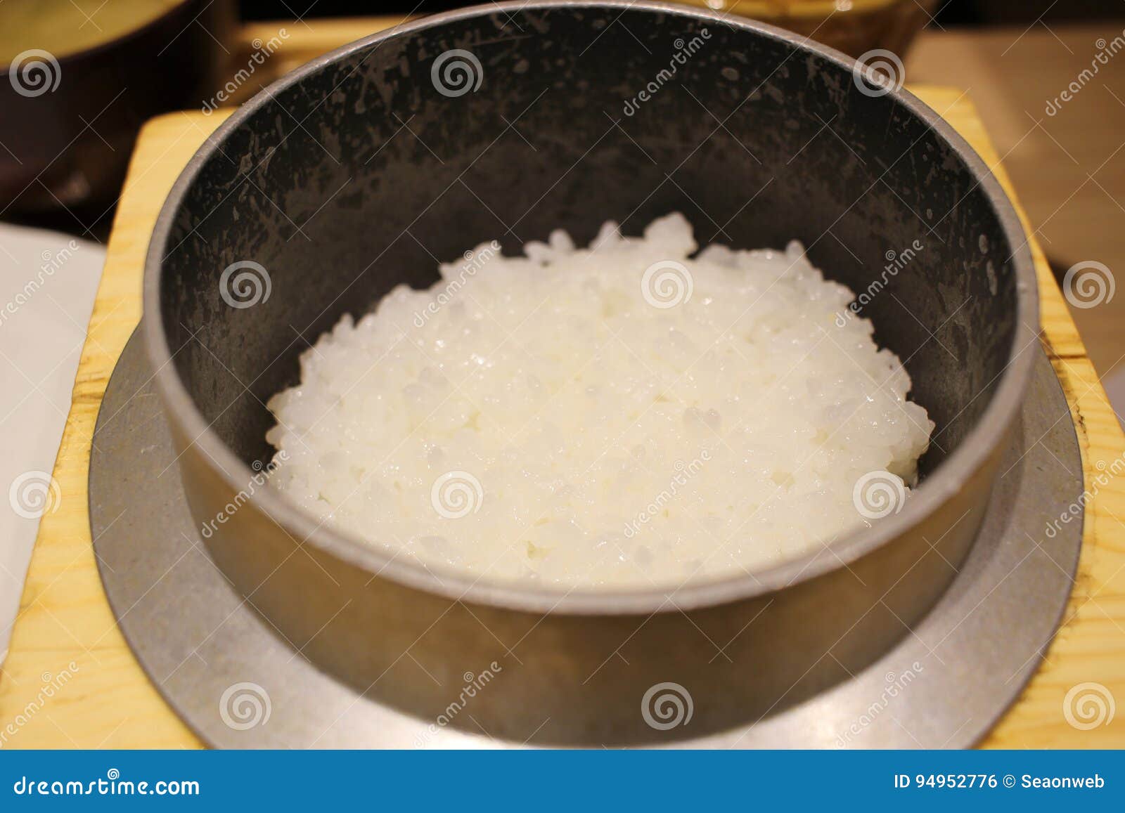 Cooked Rice Grains in Stone Bowl at Japan Stock Photo - Image of macro ...