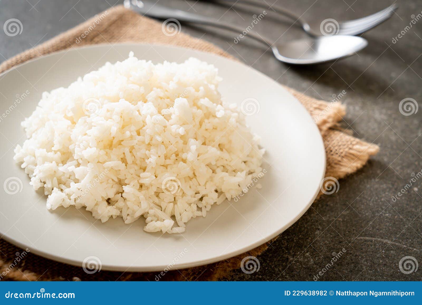 Cooked rice on plate stock photo. Image of full, ingredient - 229638982