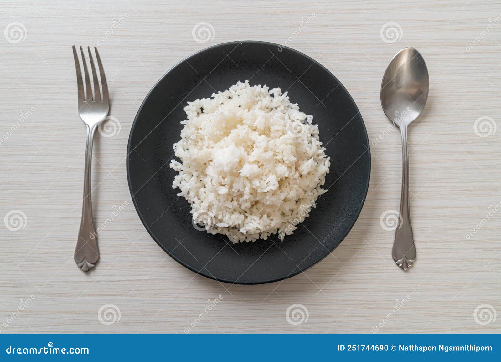 Cooked rice on plate stock photo. Image of grain, jasmine - 251744690