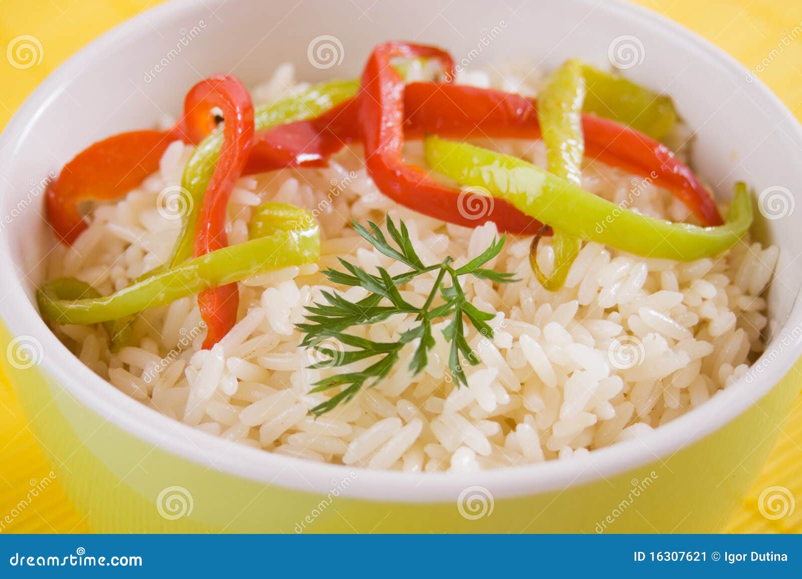 Cooked Rice with Slices of Pepper Stock Image - Image of eating, bowl ...