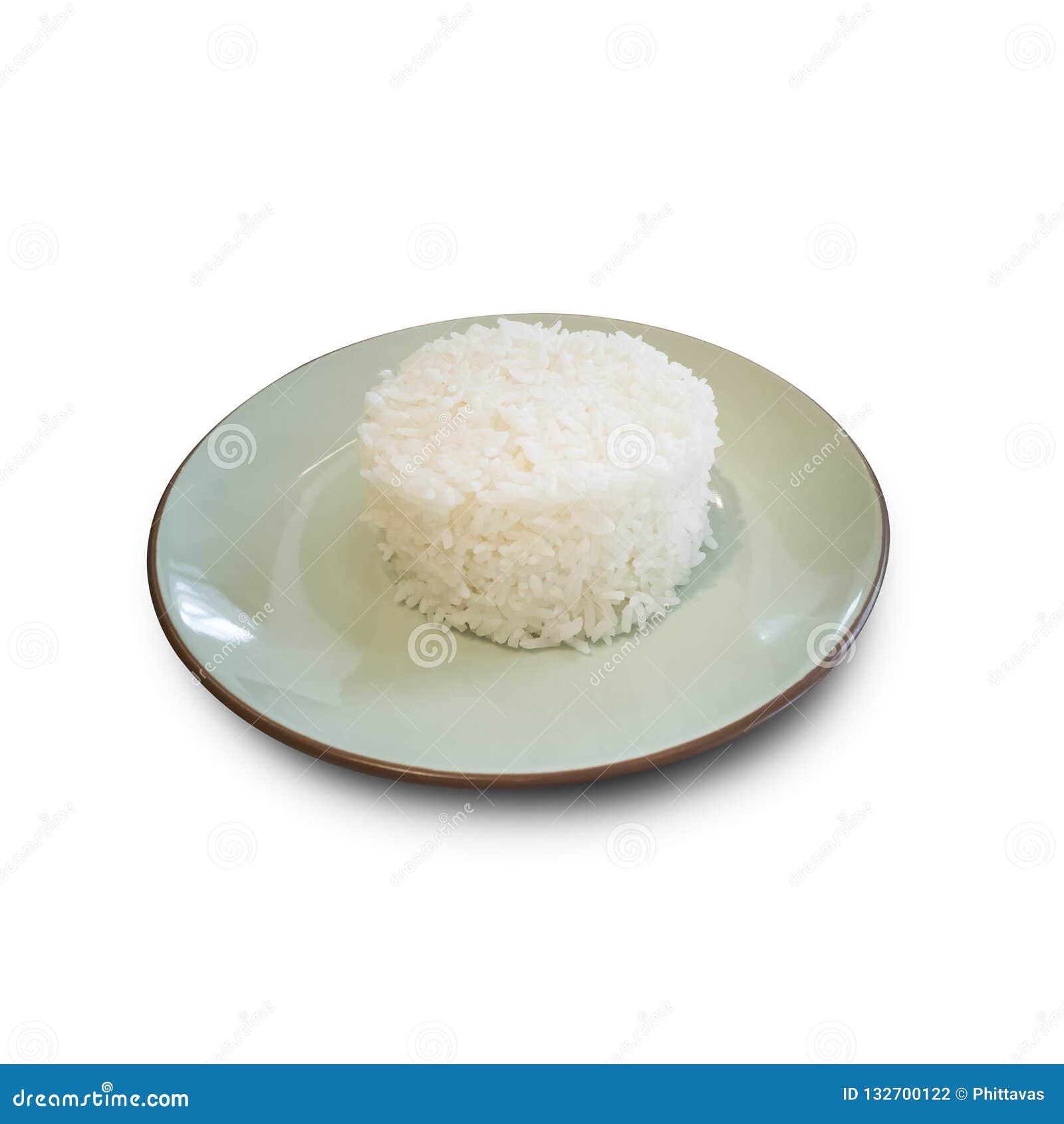 Cooked Rice in a White Plate on White Background Stock Photo - Image of ...
