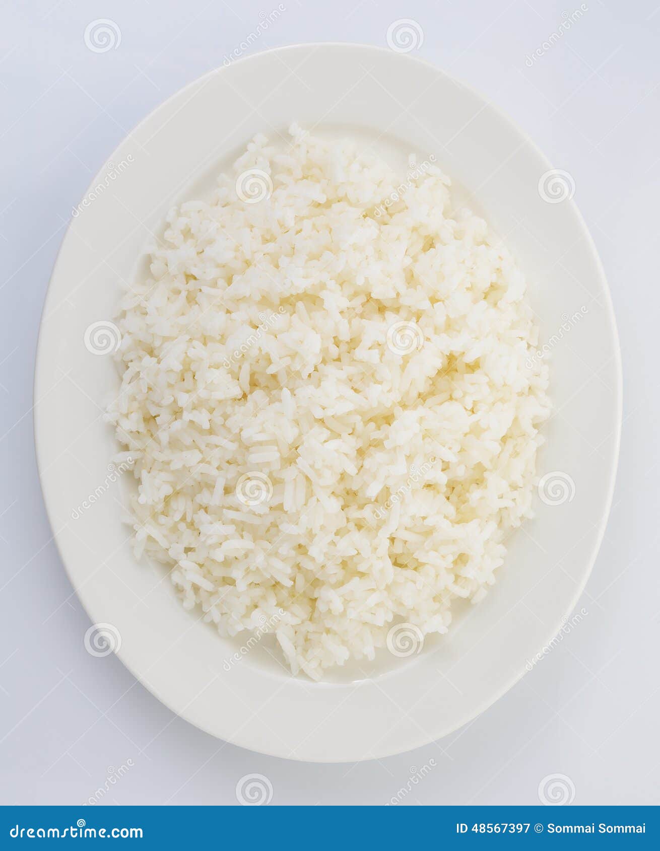 Cooked Rice in a White Plate Stock Image - Image of steamed, nature ...