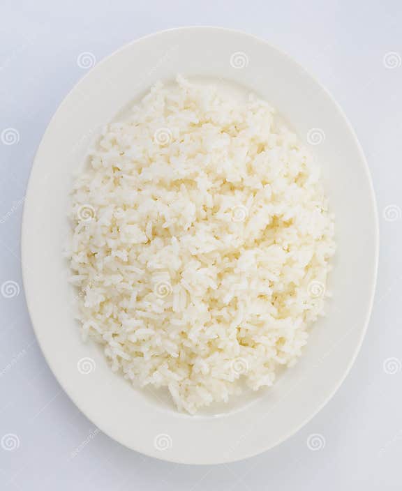 Cooked Rice in a White Plate Stock Image - Image of steamed, nature ...