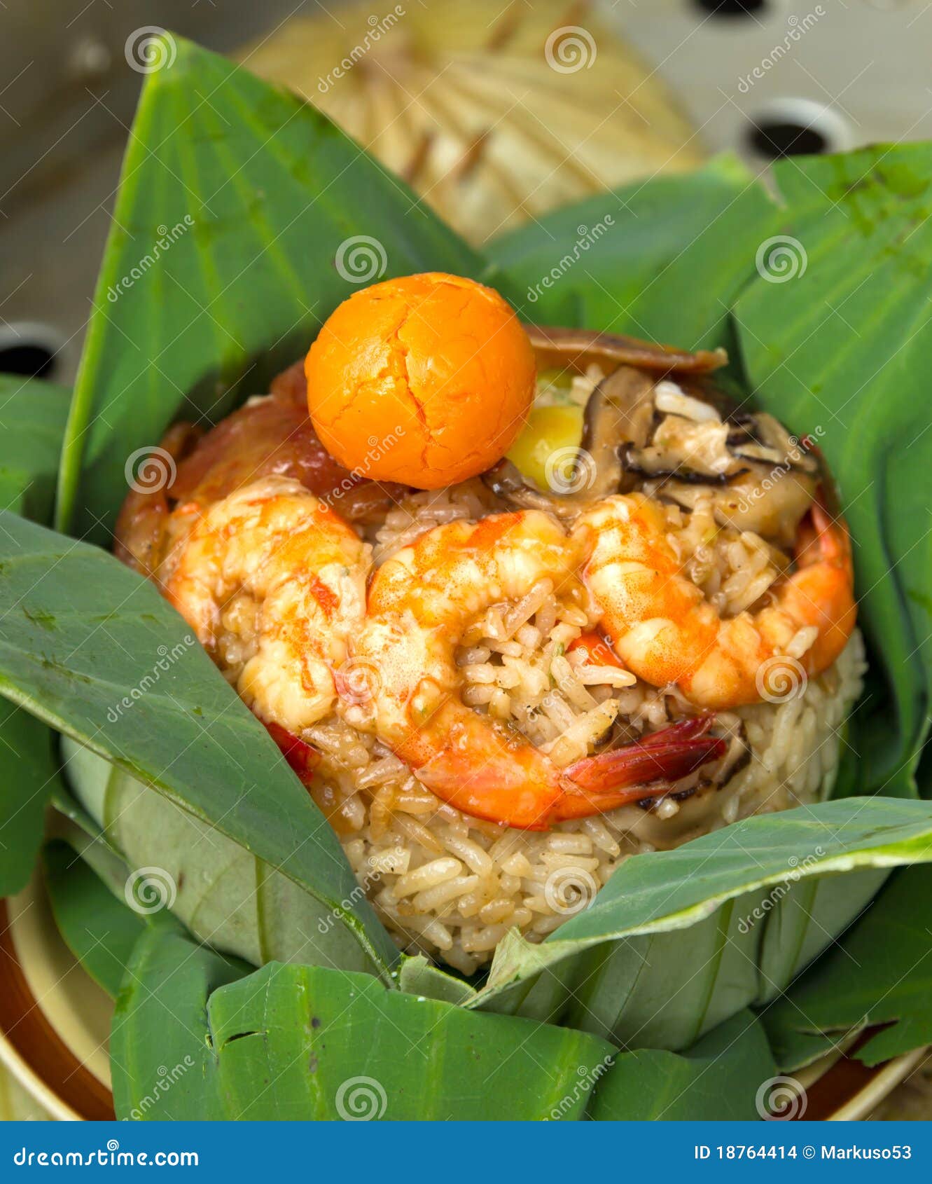 Cooked Rice Wrapped with Lotus Leaf Stock Photo - Image of mushrooms ...
