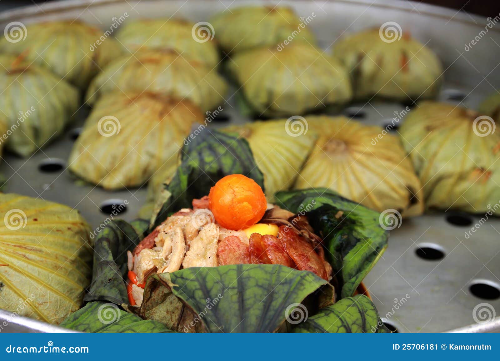 Cooked Rice Wrapped with Lotus Leaf Stock Image - Image of eating ...