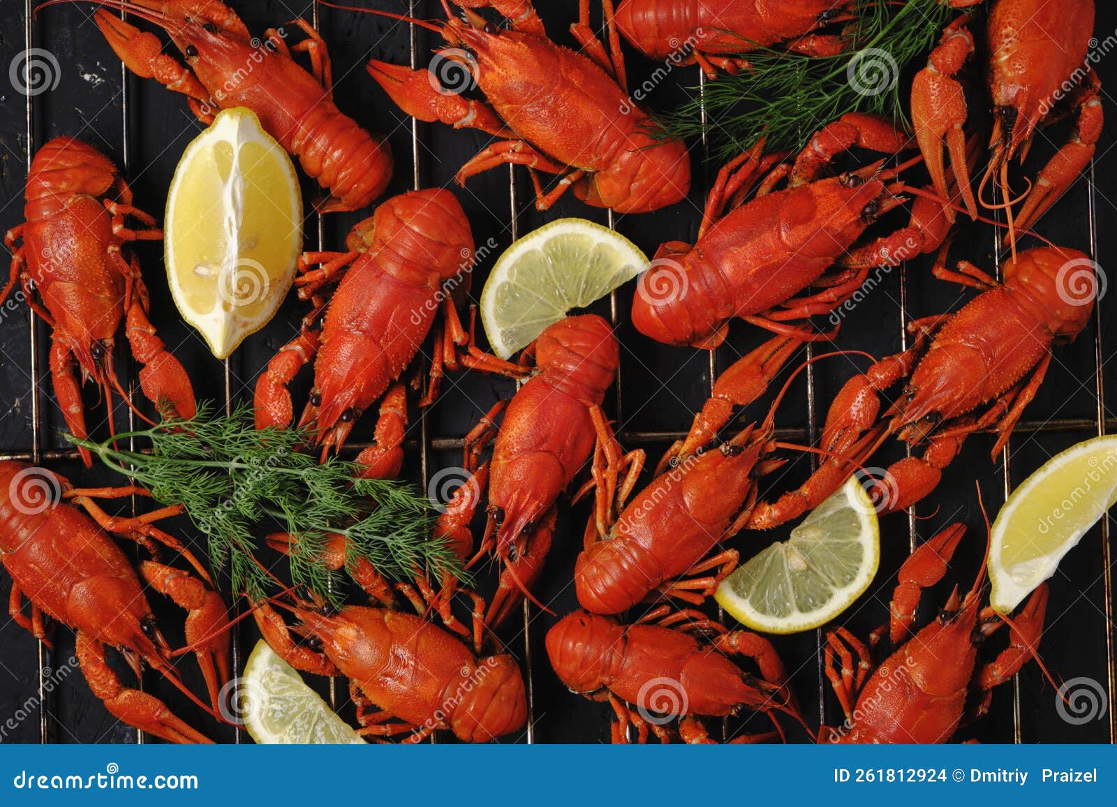 Cooked River Crayfish with Lemon and Herbs are Laid Out Grill Stock ...