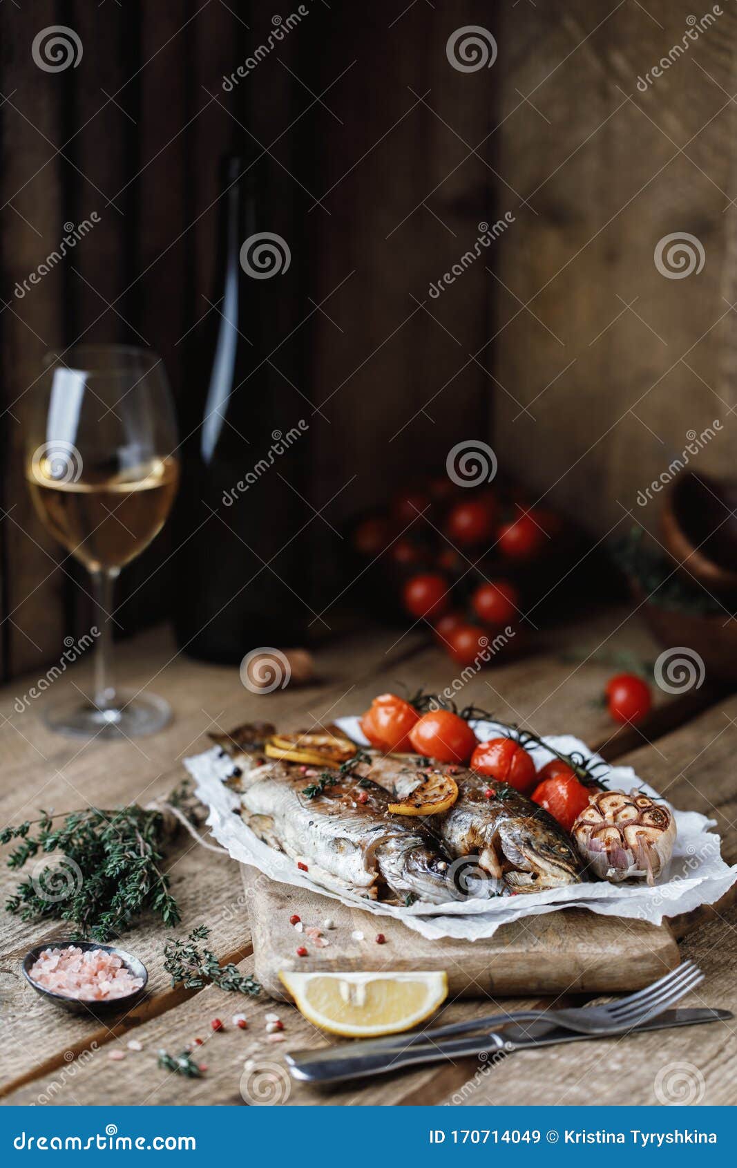 Cooked River Trout with Spices and Ingredient for Cooking on Rustic ...