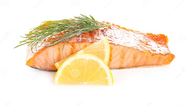 Cooked Salmon Fillet on White Background Stock Image - Image of object ...