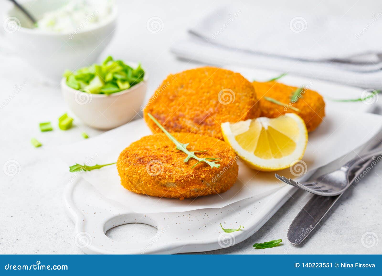Cooked Salmon Fish Cutlets on White Board Stock Image - Image of plate ...