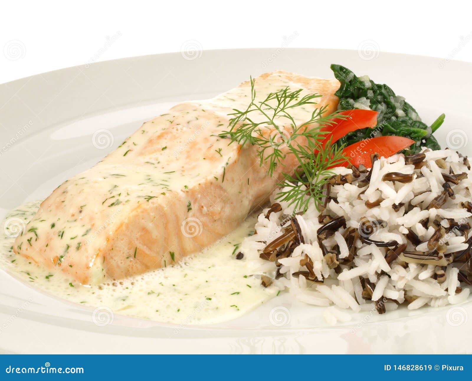 Cooked Salmon - Fish Fillet with Wild Rice Stock Image - Image of ...
